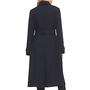 Cole Haan Women's Flared Trench Slick Wool Coat, Navy, 8