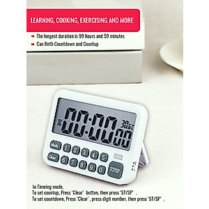 Multi-Functional Digital Alarm Clock with 10 Alarm Settings, Countdown & Count up Kitchen Timer with Magnetic, Temperature Display, Reminder, 2 AAA Batteries Operated (Not Included)