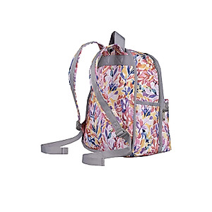 LeSportsac Botanical Burst Basic Backpack/Rucksack, Style 7812/Color F972, Abstract Watercolor Style Floral, Artfully Arranged in Vibrant Tropical Hues of Purple, Pink, Blue, Yellow