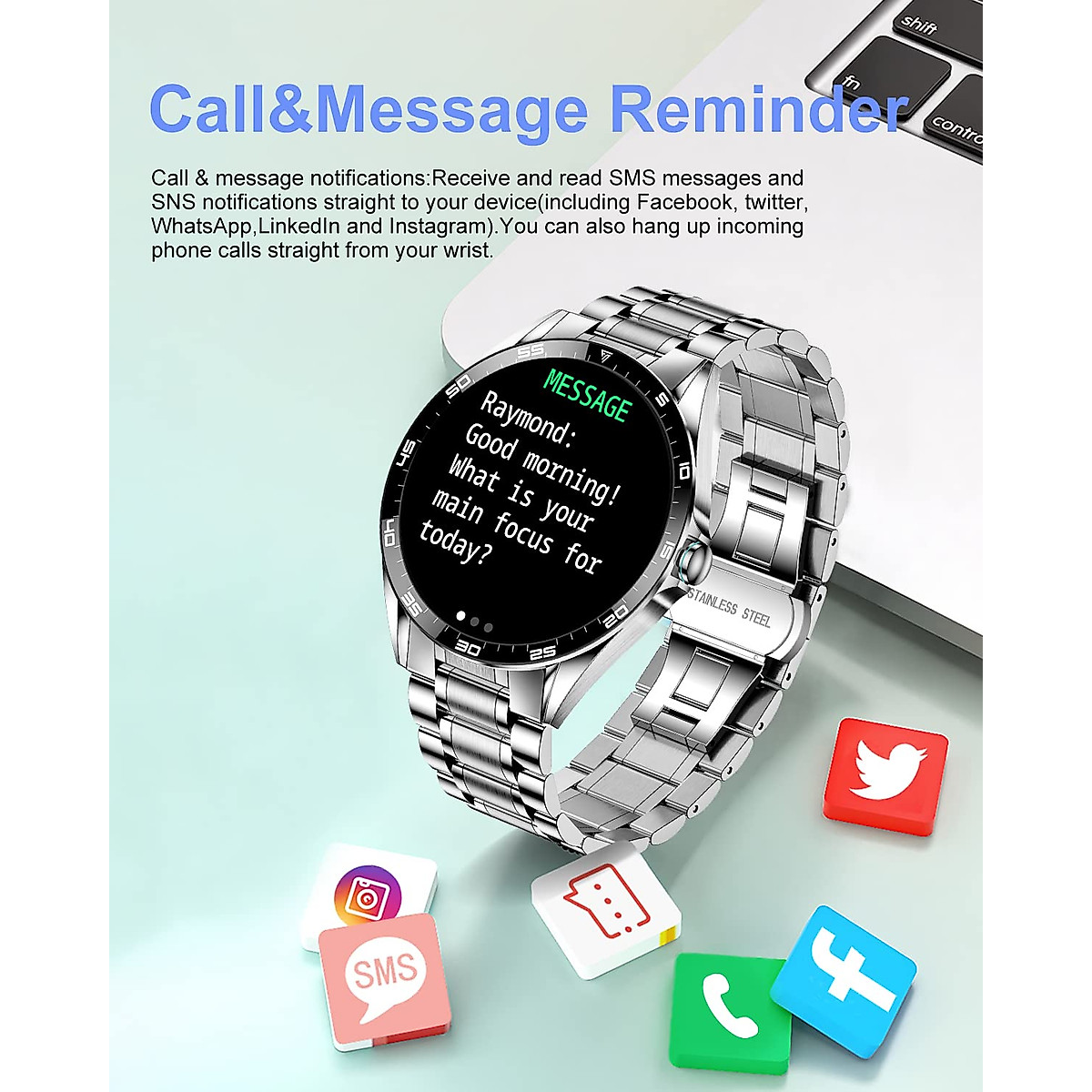 SIEMORL Smartwatch for Men for Android and iOS Phones,Fitness Tracker IP67 Waterproof Smartwatch with Heart Rate Sleep Monitor,Activity Tracker Pedometer Message Notification Call Smartwatch