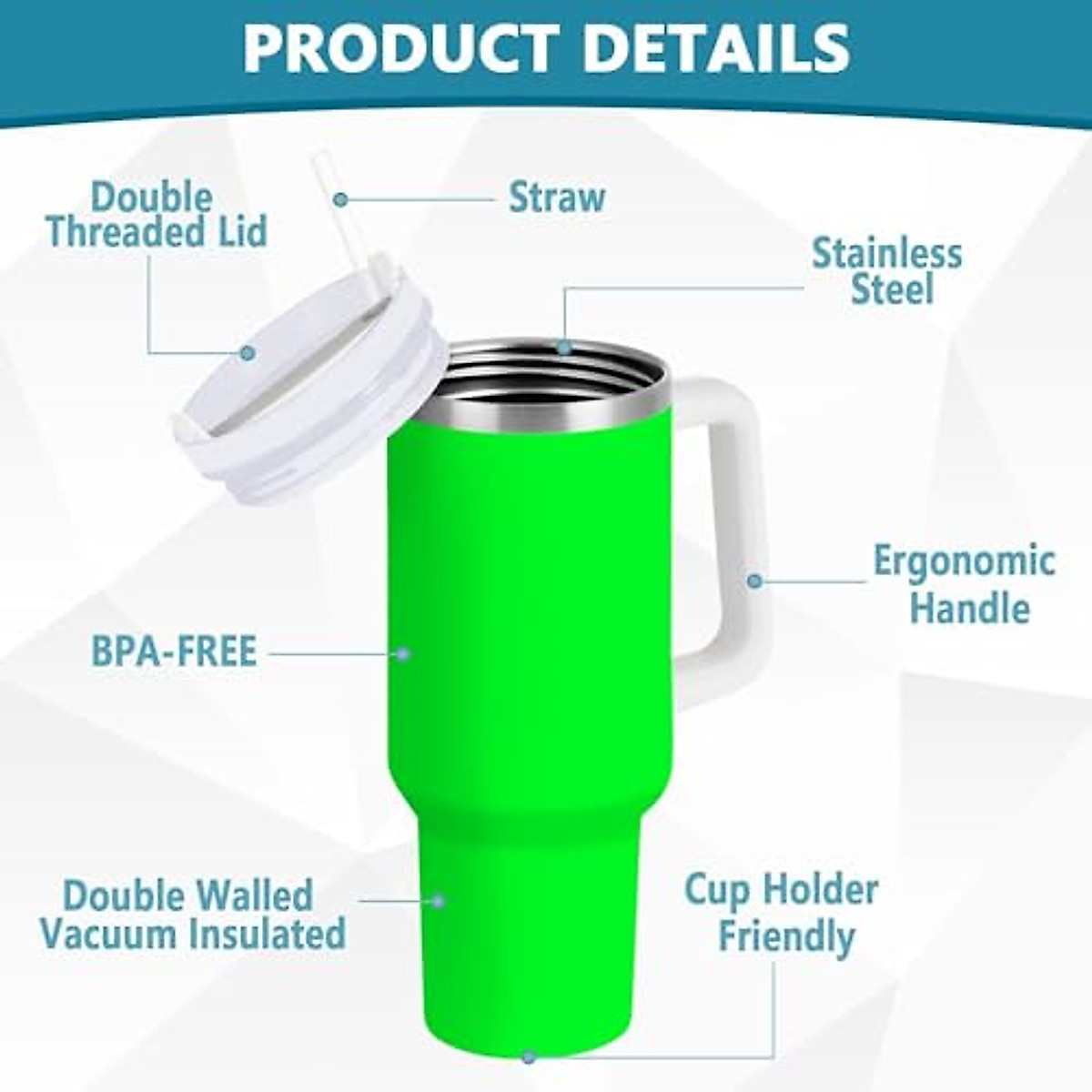 MCHIVER Neon Green Tumbler with Lid and Straw 40 oz Insulated Water Bottle Leakproof Water Tumblers for Hot and Cold Drinks
