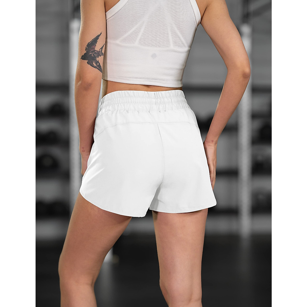 BMJL Women's Running Shorts High Waisted Athletic Shorts Summer Gym Workout Short with Zipper Pockets(S,White)