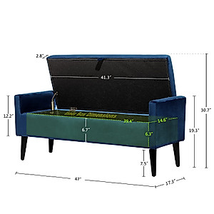 OuchTek 47" Velvet Storage Bench for Bedroom End of Bed Tufted Upholstered Storage Ottoman Bench Modern Long Storage Benches with Seating and 2 Pillows for Foot of Bed Navy Blue