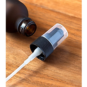 JUVITUS 2 oz Frosted Amber Glass Boston Round Bottle Black Treatment Pump (6 pack) + Funnel