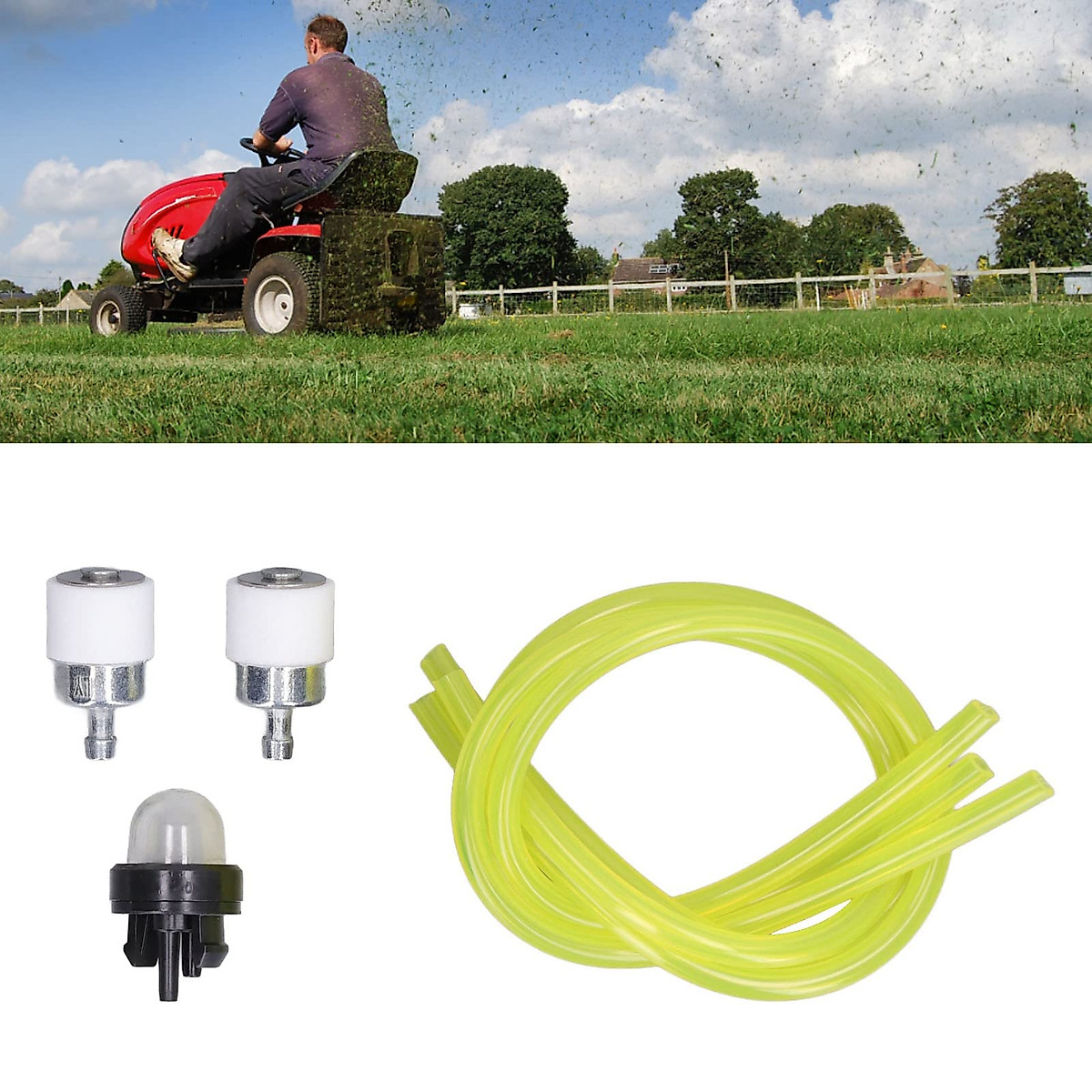 Yuecoom Fuel Line Primer Bulb Oil Filter Kit for RYOBI 682039 791682039 781682039 Lawn Mower, with 3 Oil Pipe, 2 Oil Filter, Durable Lawn Mower Replacement Part