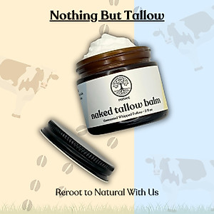 Handmade NAKED TALLOW BALM | 1 Ingredient - 100% Grass Fed Tallow | Whole Body & Face | Whipped & UNSCENTED for Sensititve Dry Skin, Babies, Eczema, Psoriasis, Rosacea (2oz)