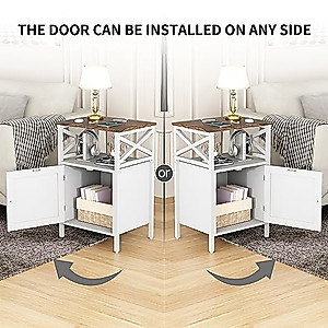 LDTTCUK Side Table with Charging Station, End Table with Power Outlet & USB Ports, Nightstand with 2 Tiers Storage Space and Storage Cabinet, Sofa Side Tables for Bedroom, Living Room,Office,White
