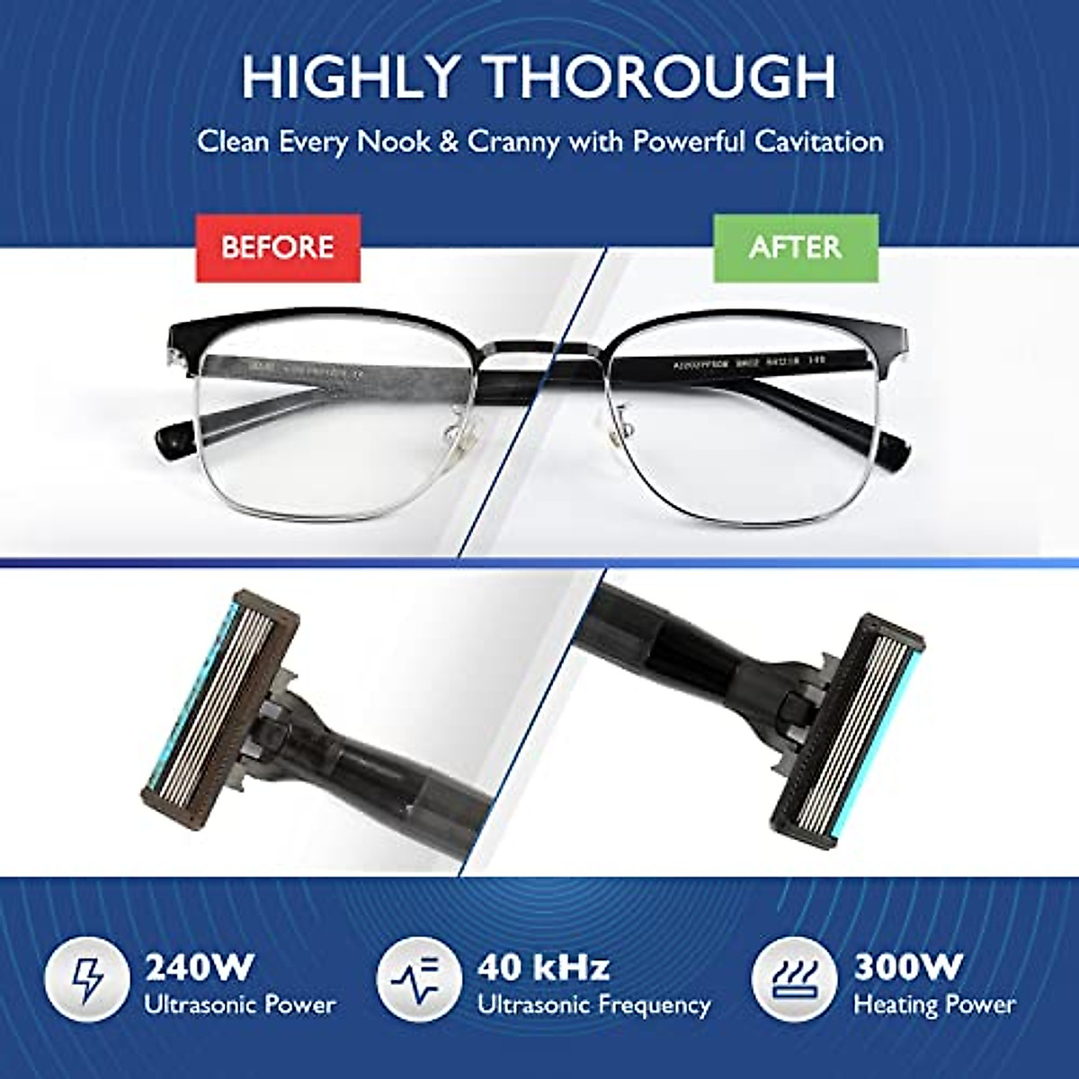 CREWORKS Ultrasonic Cleaner with Heater & Timer, 2.6 gal Digital Sonic Cavitation Machine, 240W 10L Stainless Steel Jewelry Cleaner for Professional Tool Watch Glasses Retainer Denture Parts Cleaning