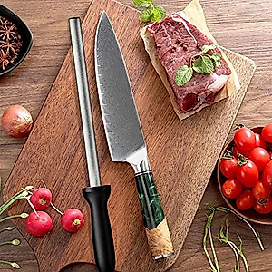 ARCCI Diamond Knife Sharpening Steel Rod 12 Inch, Professional Kitchen Diamond Knife Blade Sharpener Rod Stick, Knife Honer Steel for Honing Knife Blades, Chef Knives and Shears
