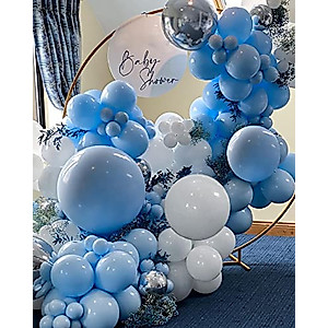 Blue Balloons Arch Garland Kit, 129Pcs Blue White Silver Confetti Balloons For Birthday Baby Shower Engagement Wedding Anniversary Party Decorations