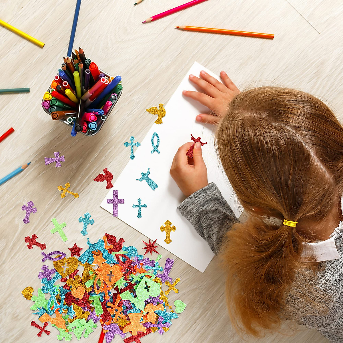 MALLMALL6 500pcs Christian Glitter Stickers Foam Self-Adhesive Bible Multi-Colour Art Craft Project Assorted Glittery Sticky Embellishments for Kids School Classroom Activity Home Party Decoration