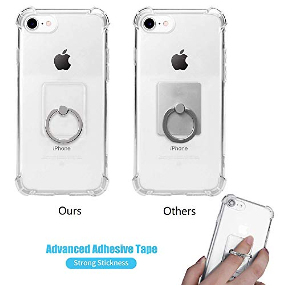 zylee Cell Phone Ring Holder Stand, Upgraded Transparent Phone Ring Holder 360° Rotation Phone Ring Holder Finger Kickstand Phone Ring Grip(2Silver+2Rose Gold)