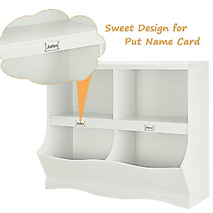 HOMGX Toy Storage Organizer, Open Kids Storage Cubby with 2 Shelves & 4 Bins, Multifunctional Toy Storage Cabinet for Nursery, Playroom(White)