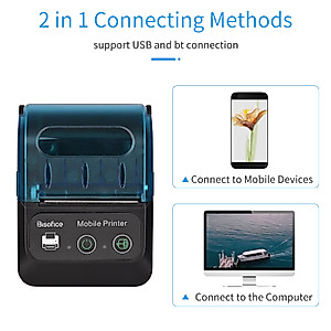 Sunydog Receipt Printer,Portable 58mm Receipt Thermal Printer 2 inches Mini Mobile Pocket Printers with 1 Thermal Paper Roll USB&Wireless BT Connection Compatible with Windows/Android/iOS for Office
