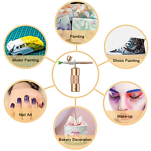 Nabowner Airbrush Kit with Compressor, Dual Action Cordless Airbrush Gun, 30PSI Portable Airbrush Kit for Makeup, Nail Art, Tattoo, Wall Graffiti, and Cake Decorating（Golden）…