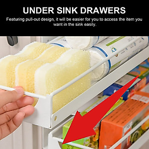 Hemoton drawer rack Under Sink Cabinet Organizer sliding kitchen storage undershelf storage basket Pull Out Shelf Drawer Basket vanity drawer Partition white dressing table carbon steel