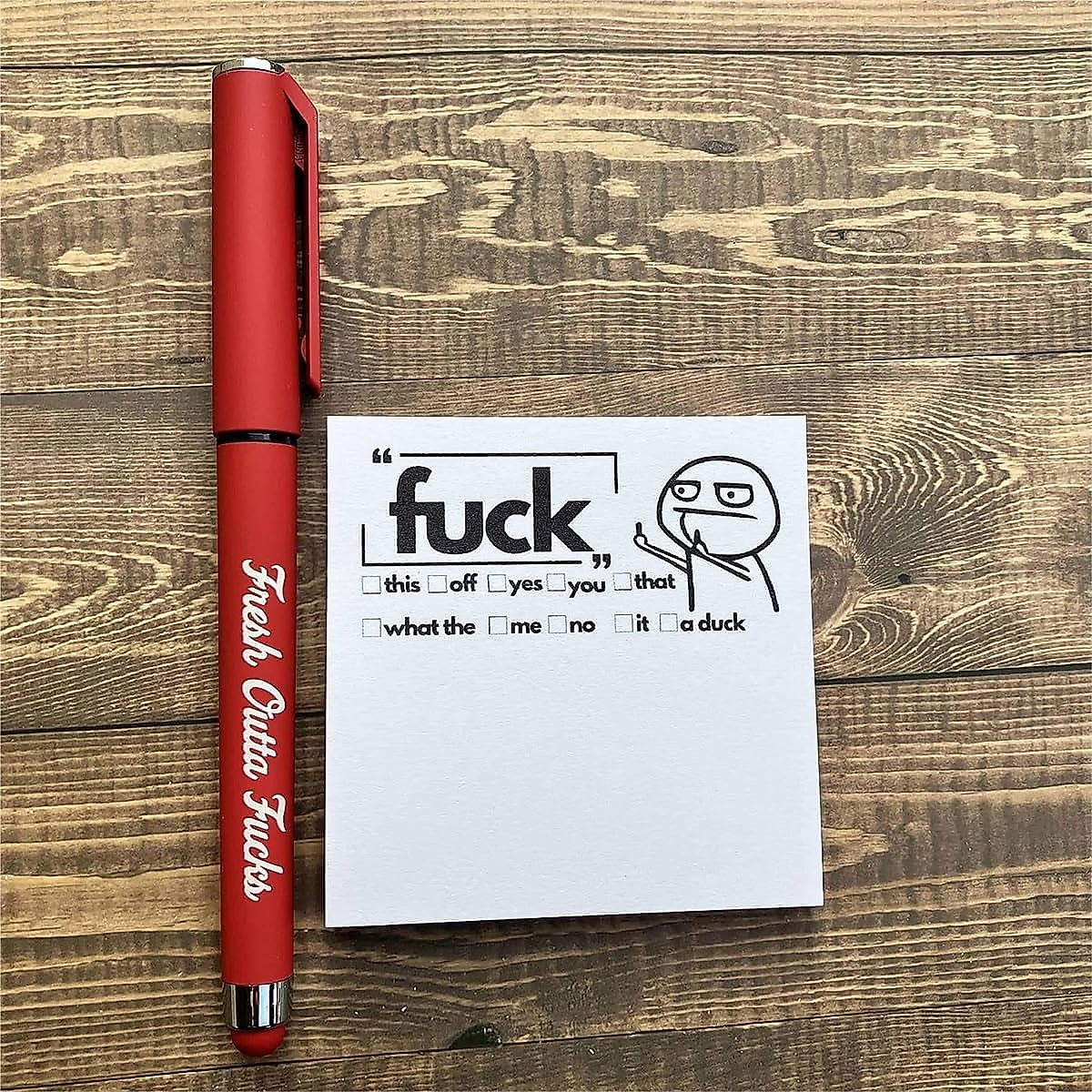 Fresh Outta Fucks Pad and Pen, Snarky Novelty Fresh Outta Fucks Pen Set, Funny Desk Accessory Gifts for Friends Colleagues Boss (Red)