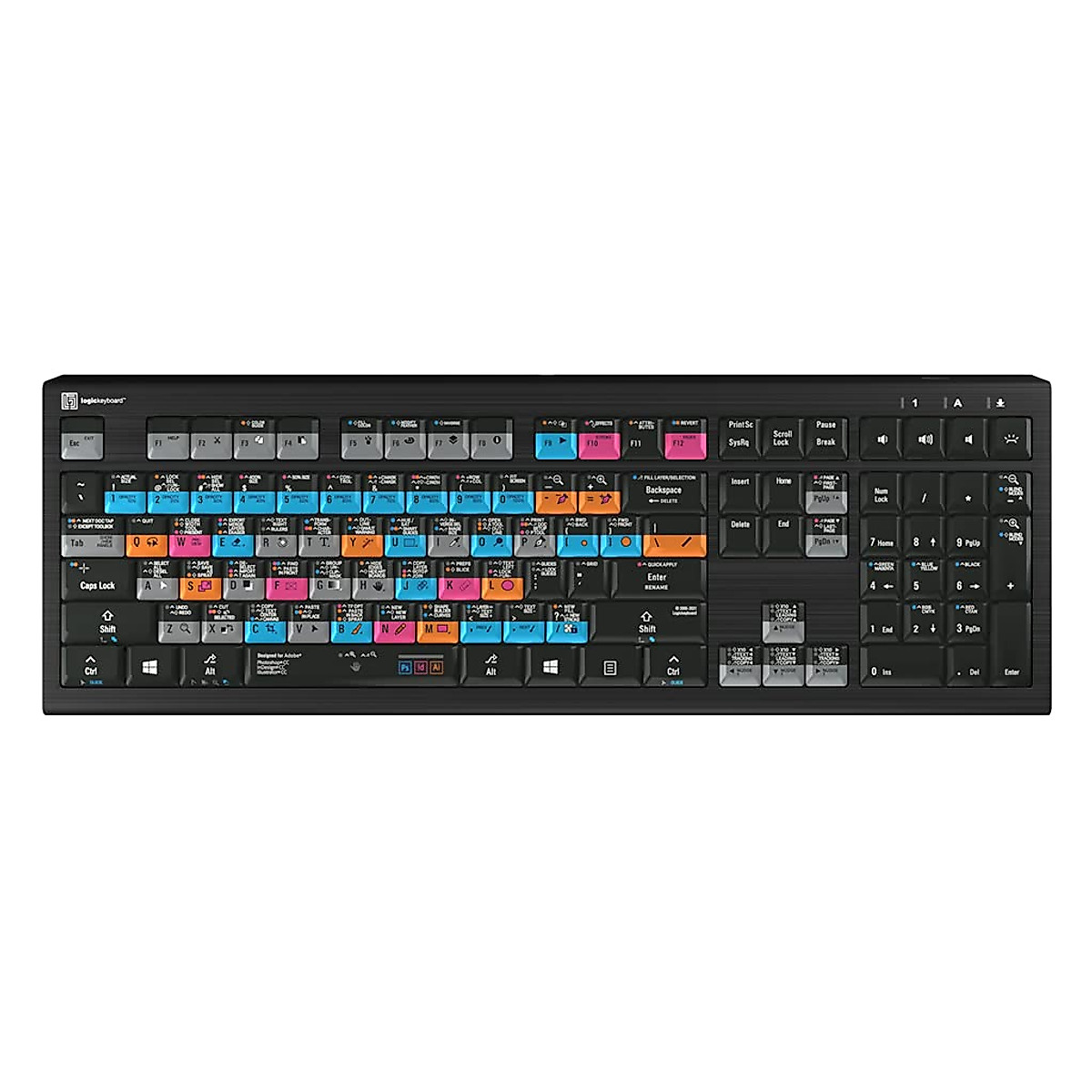 Logickeyboard Designed for Photoshop CC, InDesign CC and Illustrator CC Compatible with Win 7-11 - Astra 2 Backlit Keyboard # LKB-AGDA-A2PC-US