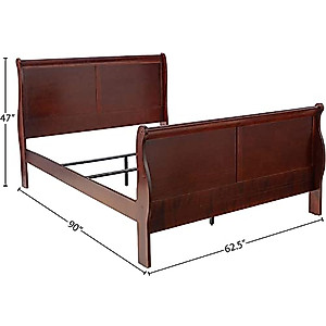 BOWERY HILL Traditional Style Queen Sleigh Bed in Cherry | KD Headboard, Footboard