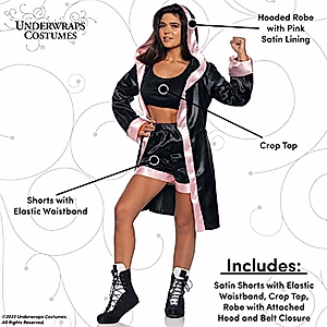 UNDERWRAPS Satin Boxing Costume - Couple's Two Piece Boxer Halloween Costume Set, Women's Knockout Pink Boxer Robe, Top & Short set for Women, Medium (8-10)
