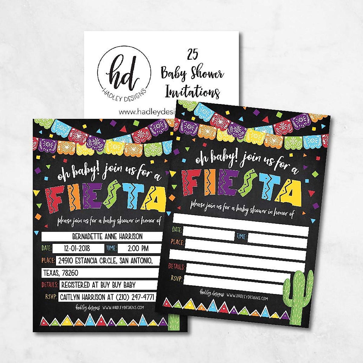 25 Fiesta Baby Shower Invitations, Sprinkle Invite for boy or girl, Spanish Mexican Theme Gender Neutral Reveal, Cute Printed Fill or Write In Blank Printable Card Coed Twin Party Stock Paper Supplies