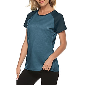 MoFiz Women's Short Sleeve Shirts UPF 50+ Sun Protection Quick Dry Lightweight T-Shirt Outdoor Hiking Runing Fishing Sea Blue M