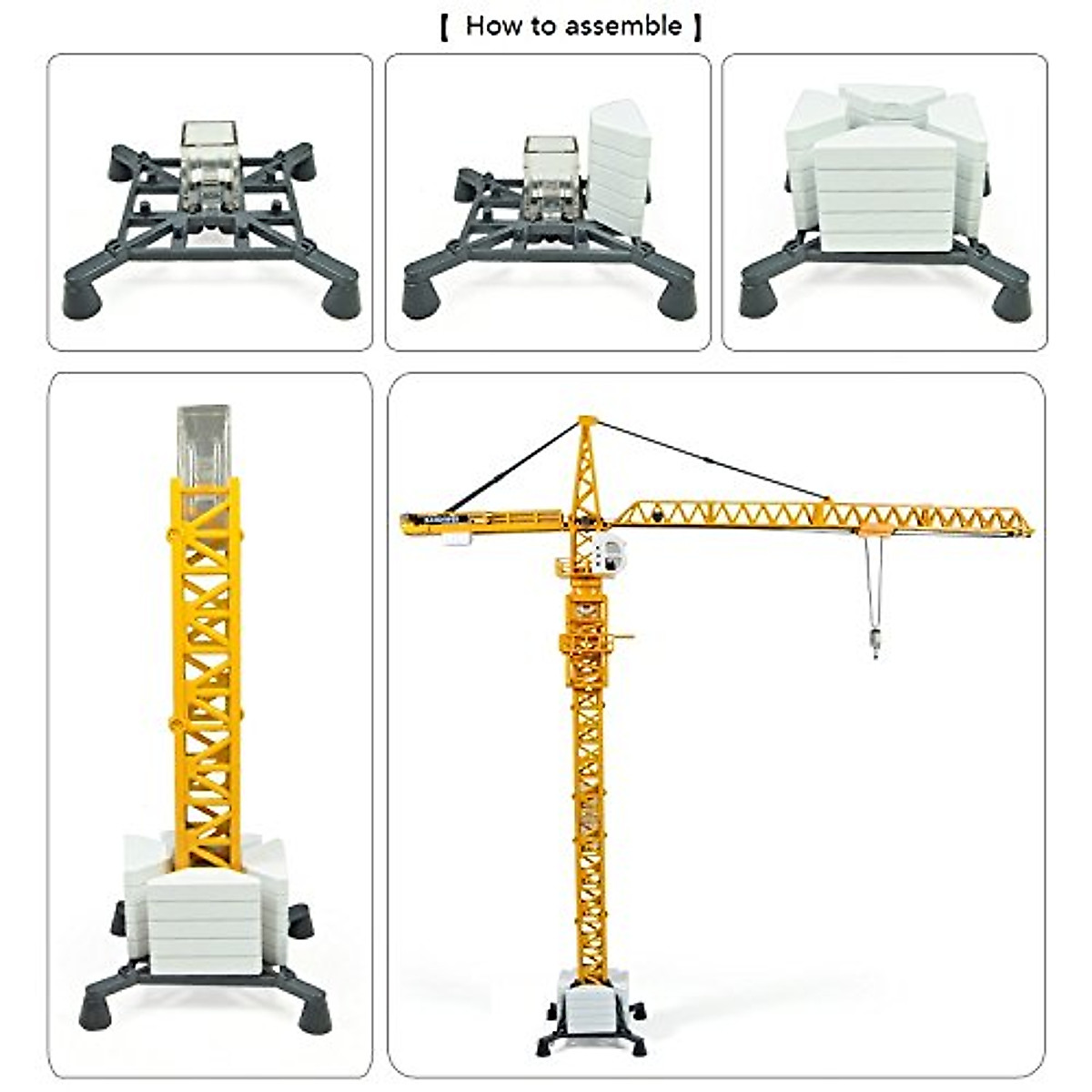 Tipmant Large Size Alloy Die-cast Model Toy Diecast Tower Slewing Crane Truck Vehicle Miniature Car 1:50 Gift for Kids Height 20 inch