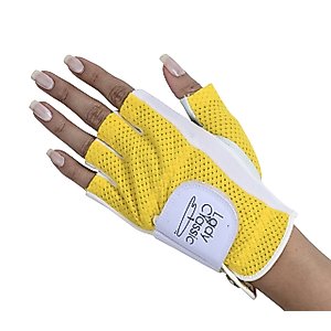 Lady Classic Cabretta Womens Solar Half 1/2 Finger Golf Glove - Left Hand, Yellow & White, Large