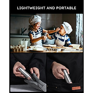 FORLIM Mini Electric Salt and Pepper Grinder Set with Wood Base, USB Rechargeable, Small Automatic Salt Pepper Mill Grinder, Travel/Outdoor BBQ/Children, One-Button Control (2 Packs, Stainless Steel)