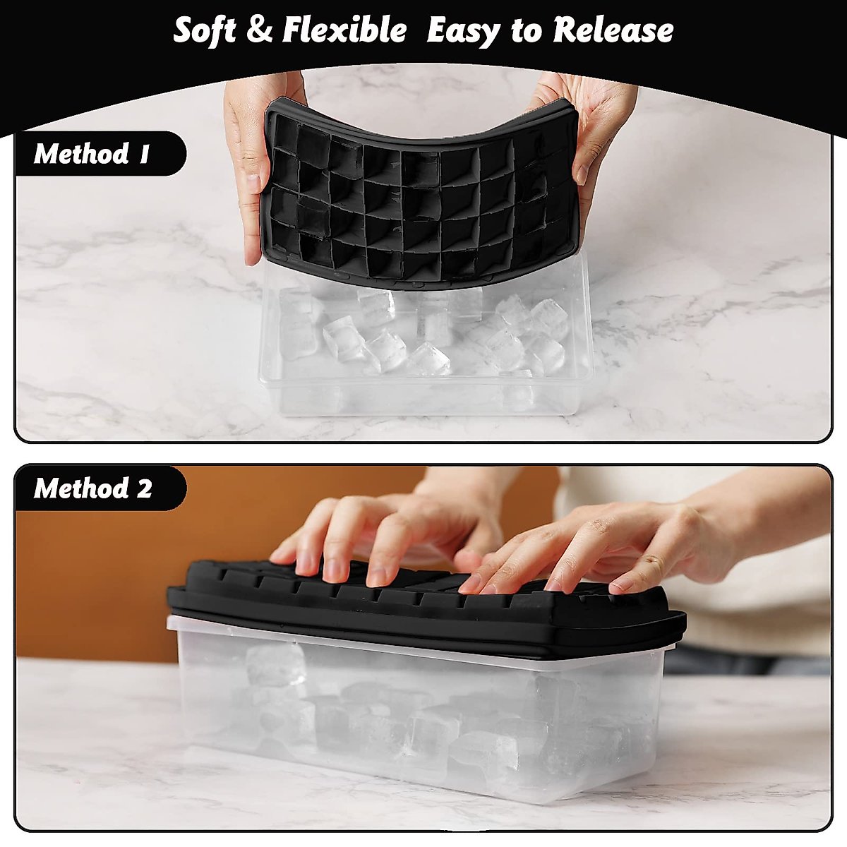 Food-grade Silicone Ice Cube Tray with Lid and Storage Bin for Freezer, Easy-Release 2 * 36 Small Nugget Ice Trays 1 ice Bucket & Scoop, Flexible Ice Cube Molds with Ice Container