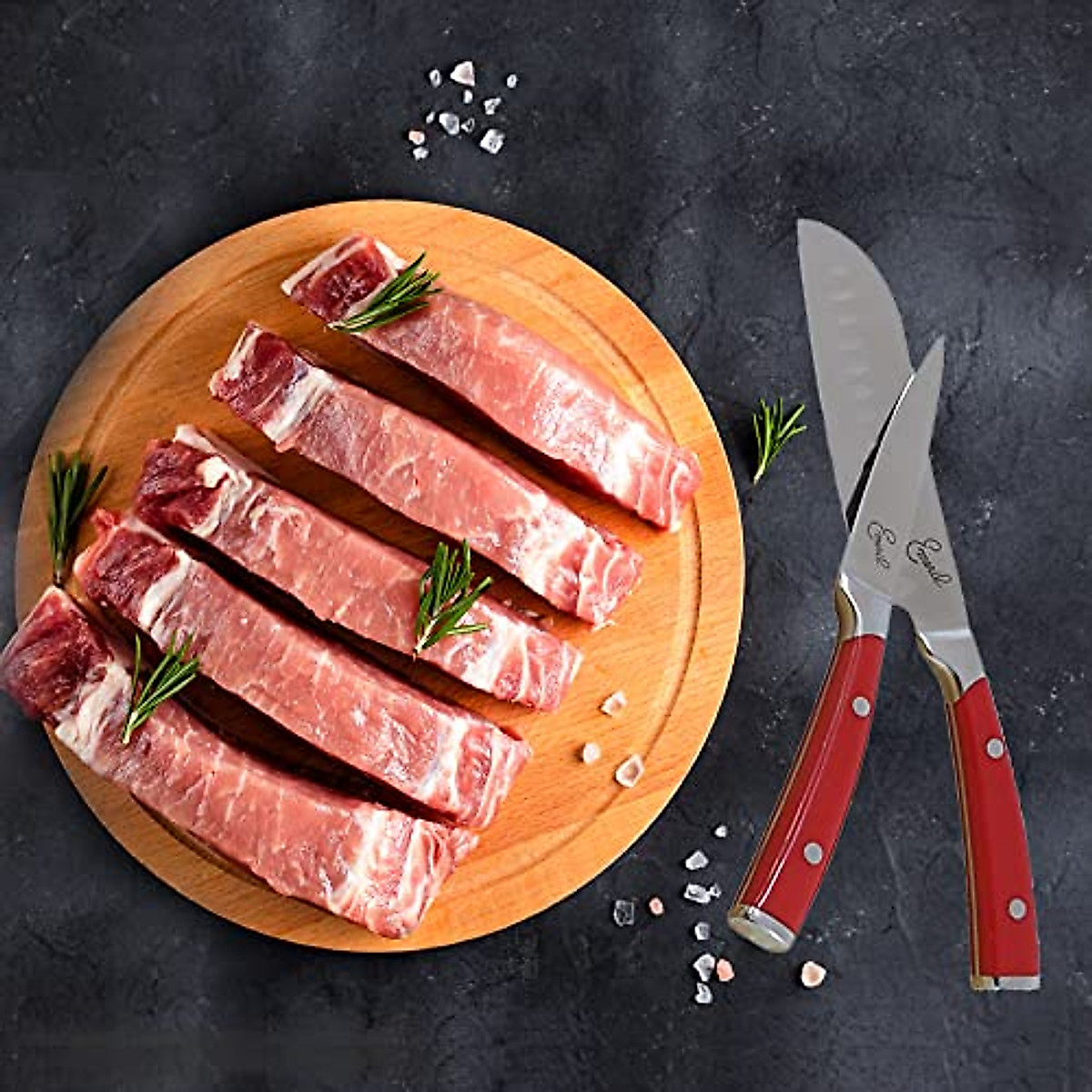 Emeril Lagasse 2 Piece Knife Set 5" Santoku 3.5" Paring Knife Forged Steel Clad Emerilware (Red)