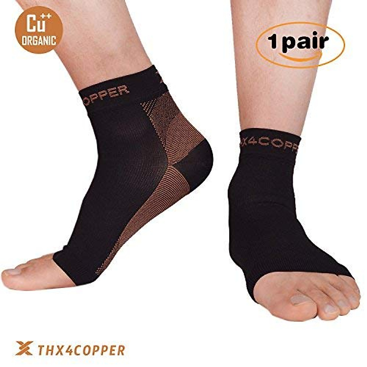 Thx4 Copper Compression Recovery Foot Sleeves for Men & Women, Copper Infused Plantar Fasciitis Socks for Arch Pain, Reduce Swelling & Heel Spurs, Ankle Sleeve with Arch Support-X-Large