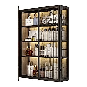 4 Layer Double Door Storage Rack, Bathroom Medicine Cabinet, Toiletry Organizer Cabinet, Kitchen Wall Mounted Cupboard, No Punching Cosmetic Locker (Color : Black, Size : 50 * 15 * 70cm)