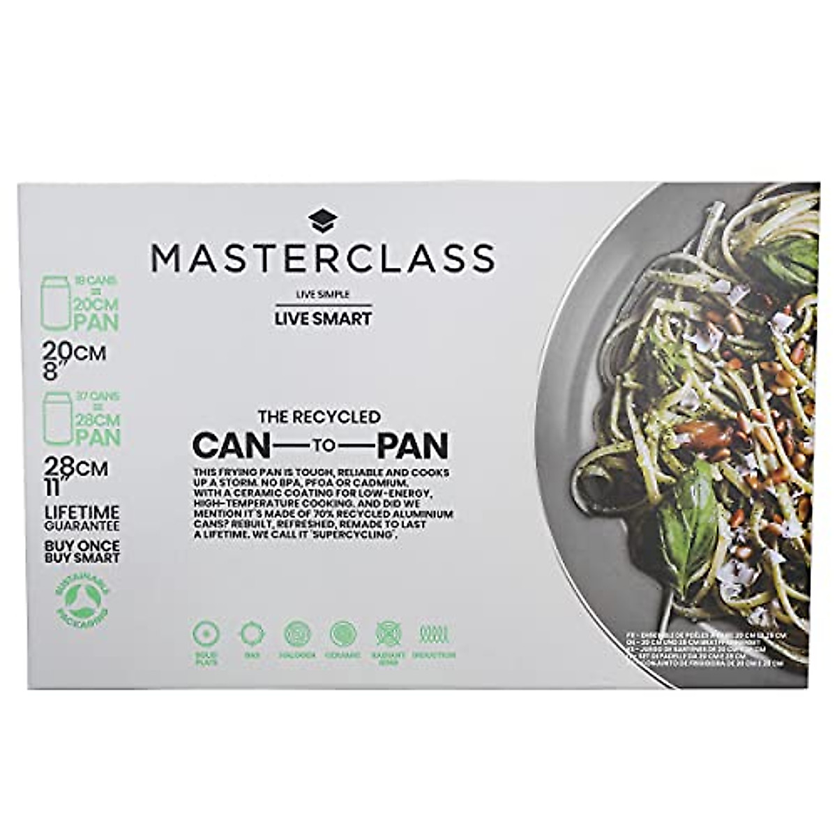 MasterClass Can-to-Pan Ceramic Eco Non-Stick Frying Pan Set, Made from 70% Recycled Aluminium, 20 cm / 28 cm 2-Piece Set,Black