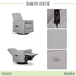Evolur Harlow Deluxe Glider with Massager |Recliner| Rocker in Light Grey