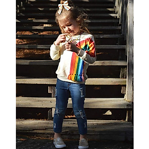 Toddler Kids Baby Girl Boy Long Sleeve Tassel Rainbow Sweatshirt Casual Shirt Pullover Tops (Beige, 12-18 Months)