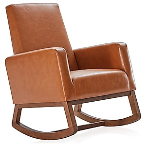 BELLEZE Modern Rocking Chair, Faux Leather Nursery Glider Rocker with Comfortable Padded Seat Solid Wood Base, Upholstery Arm Chair for Living Room Bedroom Baby Room - Felix (Caramel)