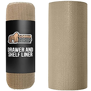 Gorilla Grip Drawer Liner and Smooth Drawer Liner, Shelf Liner Size 12x20, Bathroom Storage Shelves, Smooth Liner Size 17.5x20, Non Adhesive, Both in Beige, 2 Item Bundle