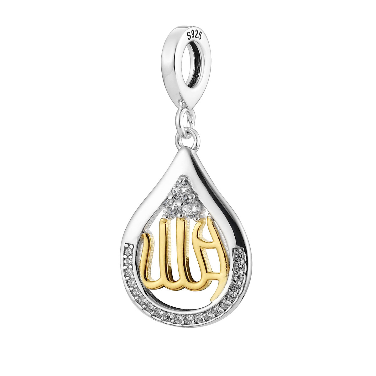 ALLAH Teardrop Islamic Calligraphy Muslim 925 Sterling Silver Charm Bead For Pandora & Similar Charm Bracelets or Necklaces