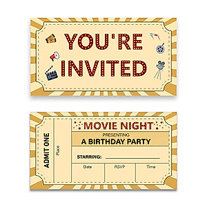 Soiceu Movie Ticket Birthday Party Invitations with Envelopes Set of 20 Movie Night Birthday Party Invites Fill in Blank