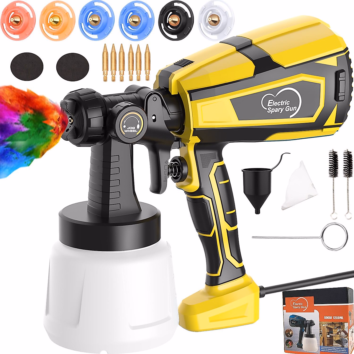 Electric Paint Sprayer, EASGIU 800W HVLP Spray Gun, Fence Stain Sprayer 6 Copper Nozzles 3 Spray Modes, Small Airless Paint Sprayers for Home Interior and Exterior, House Painting, Furniture, Walls