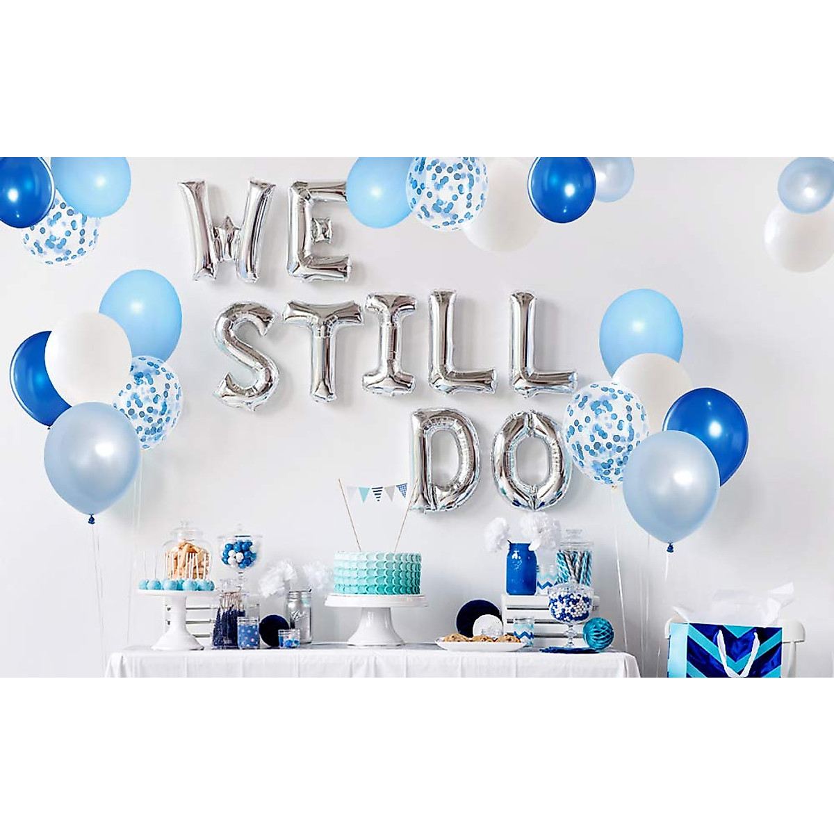 Royal Blue Confetti Latex Balloons, 50pcs 12 inch Light Blue Baby Blue and White Party Balloons for Birthday Wedding Party Decoration