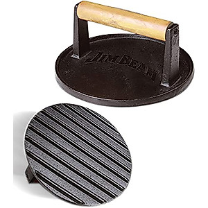 Burger Press Round 7 Inches Heavy Cast Iron Bacon Press with Solid Wood Handle for Kitchen & Commercial Gradee - Pre Seasoned Sandwich & Grill Press - Quesadillas, Hamburgers & Steaks