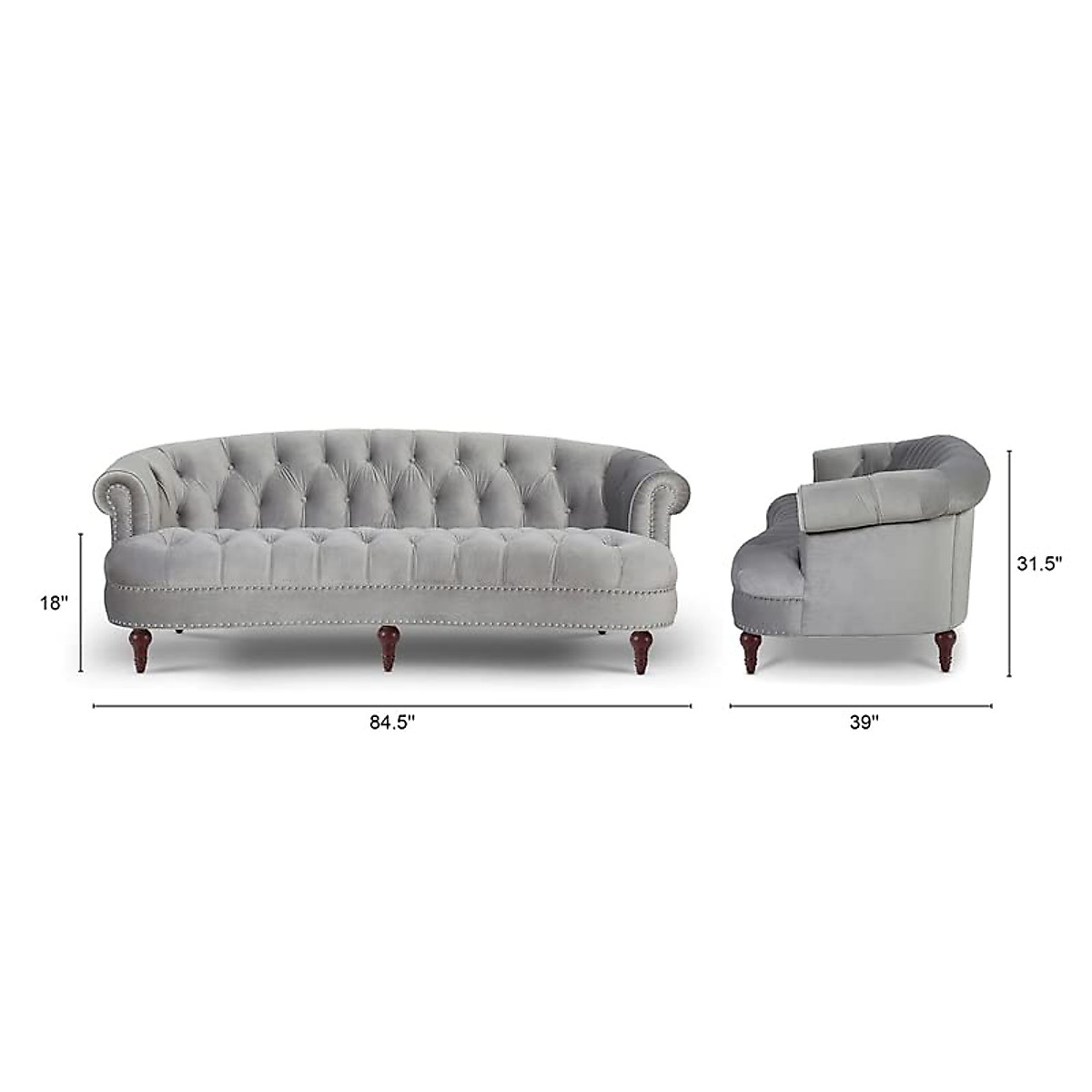 Jennifer Taylor Home La Rosa Victorian Chesterfield Tufted Sofa, Opal Grey Velvet