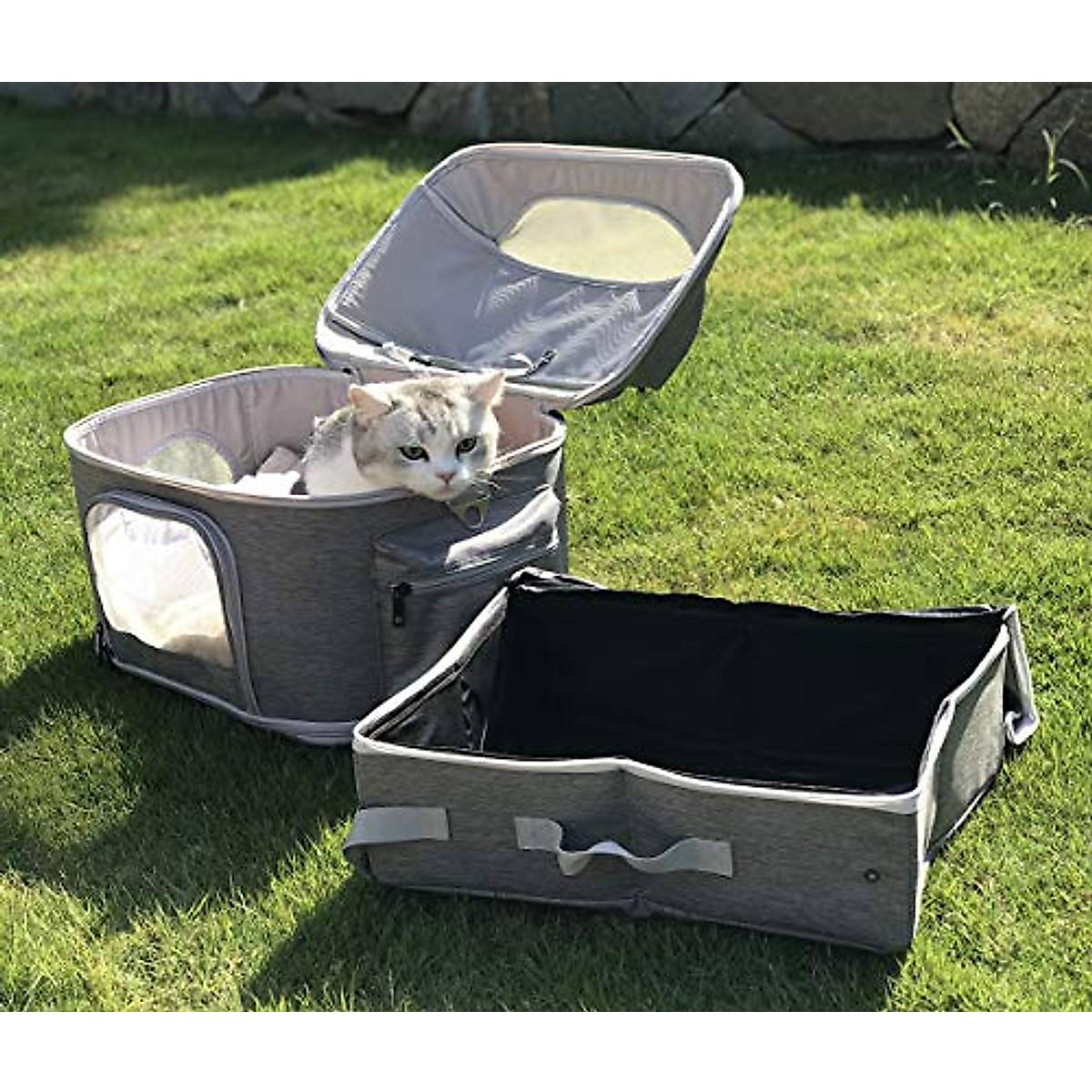 Portable Cat Travel Litter Box with Lid, Collapsible Car Cat Litter Box Waterproof and Easy to Clean