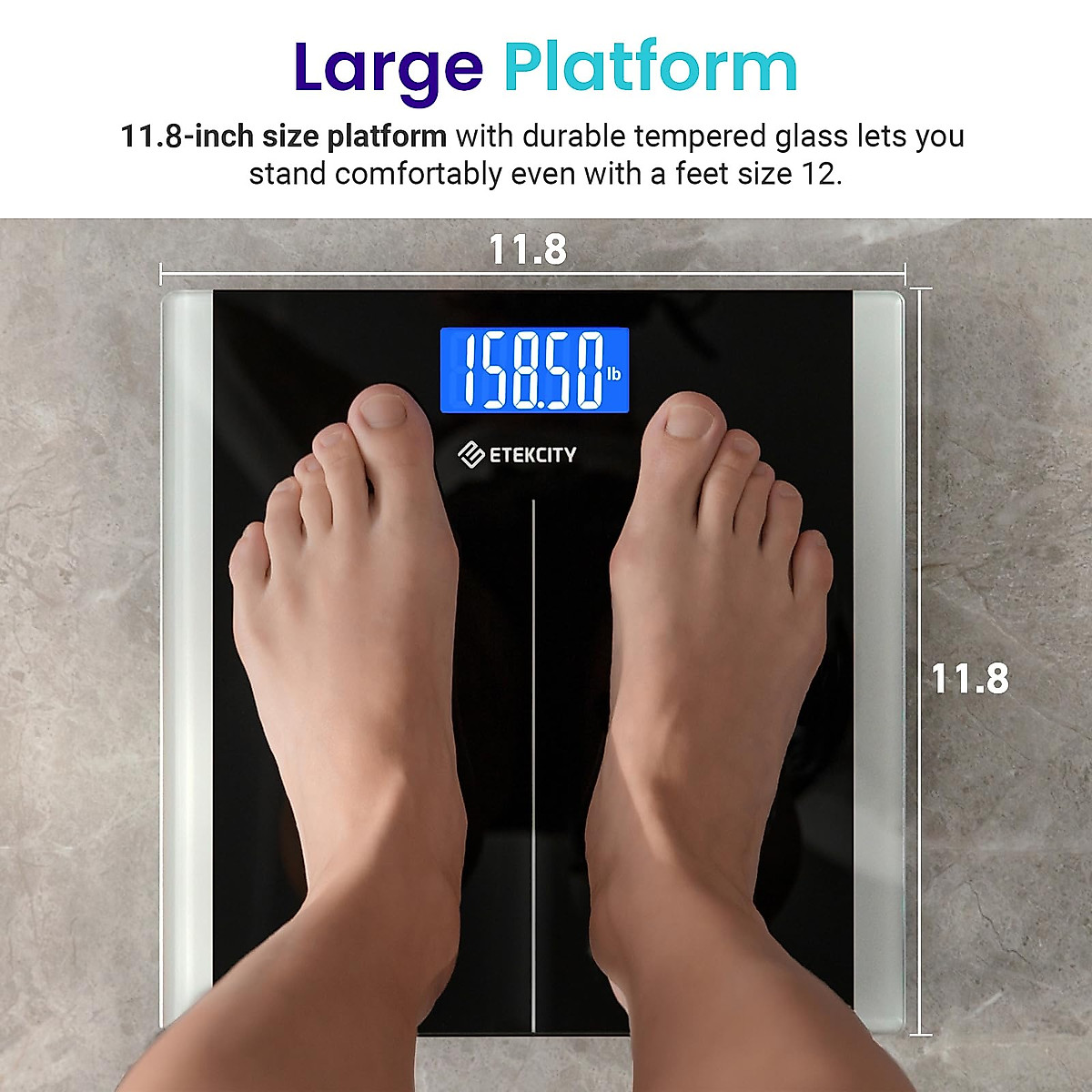 Etekcity Digital Body Weight Bathroom Scale with Step-On Technology, Reliable Results with High Precision Measurements, Large Backlit LCD Display, 400 Pounds