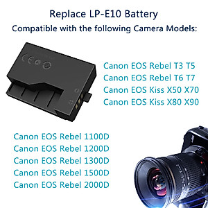 F1TP ACK-E10 AC Power Supply Adapter DR-E10 Dummy Battery Kit Replace LP-E10 Battery for Canon EOS Rebel T3 T5 T6 T7 1100D 1200D 1300D 1500D 2000D Cameras