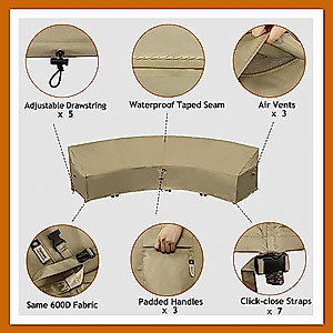 Flexiyard Curved Patio Furniture Cover for Outdoor Sectional Sofa, 190"(128") Reinforced Waterproof 600D Patio Sectional Couch Cover, Half Moon Lawn Outside Garden Furniture Winter Protective Cover