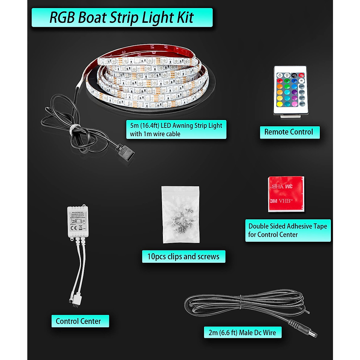 Shangyuan Boat Strip Lights, Marine led Strip Lights, Pontoon Boat Under Gunnel Deck Lights, RGB Color Changing Multiple Colors Led Strip Lights, Fishing Boat Lights