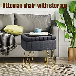 Greenstell Vanity Stool Chair Faux Fur with Storage,15.7"L x 11.8"W x 19.4"H Soft Ottoman 4 Metal Legs with Anti-Slip Feet, Furry Padded Seat, Modern Multifunctional Chairs for Makeup, Bedroom Grey